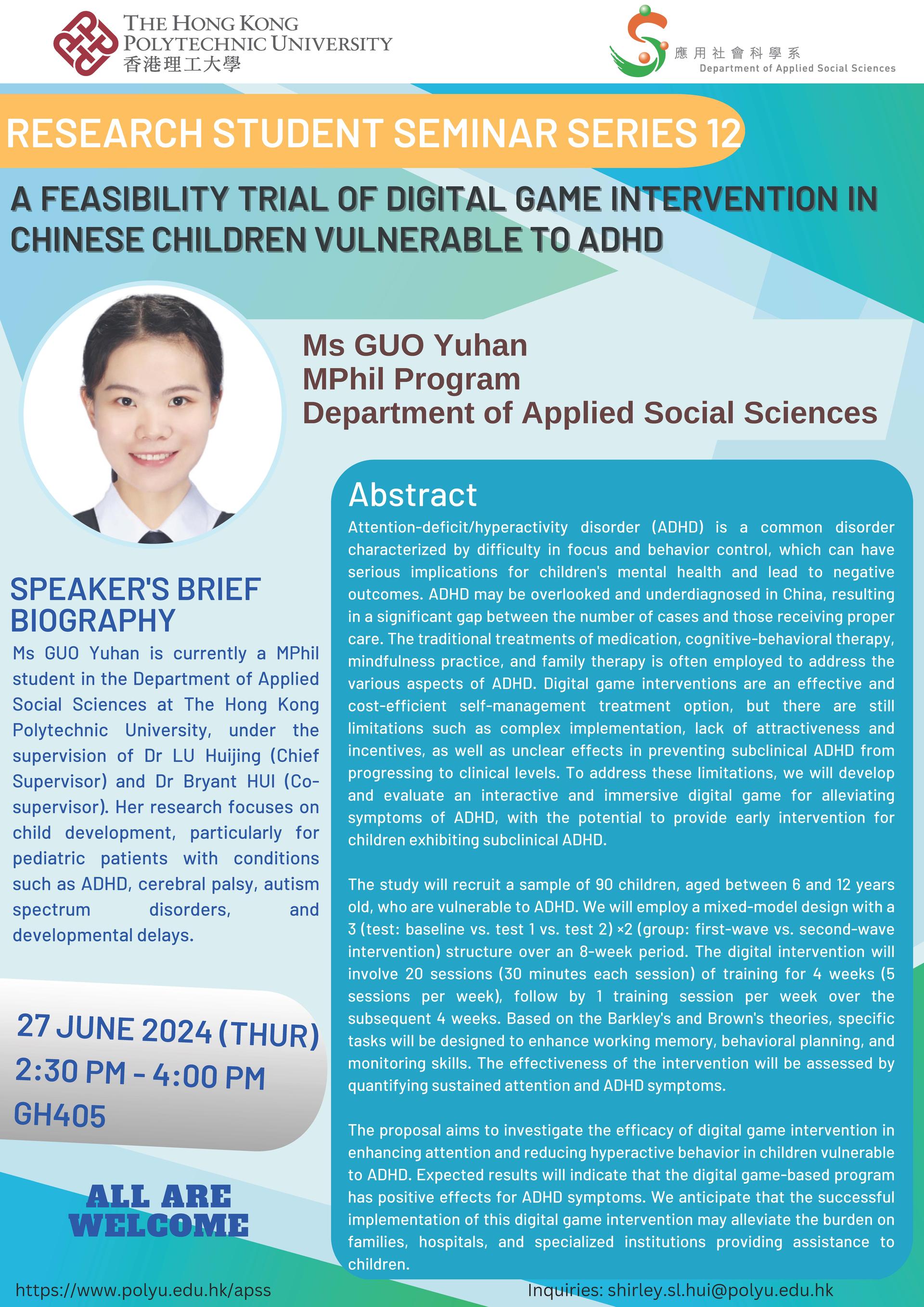 APSS Research Student Seminar Series 12: A Feasibility Trial of Digital ...