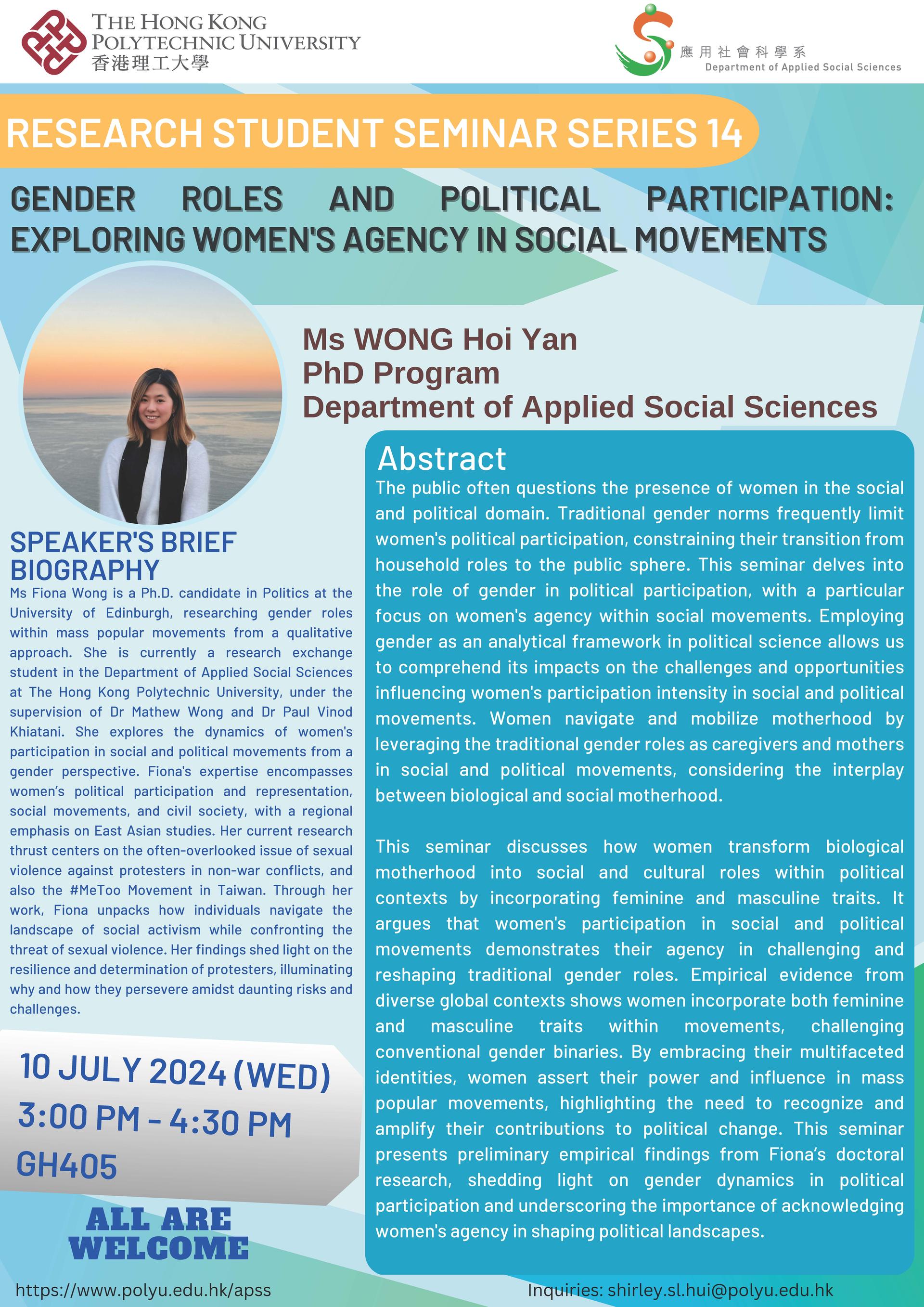 APSS Research Student Seminar Series 14: Gender Roles and Political ...