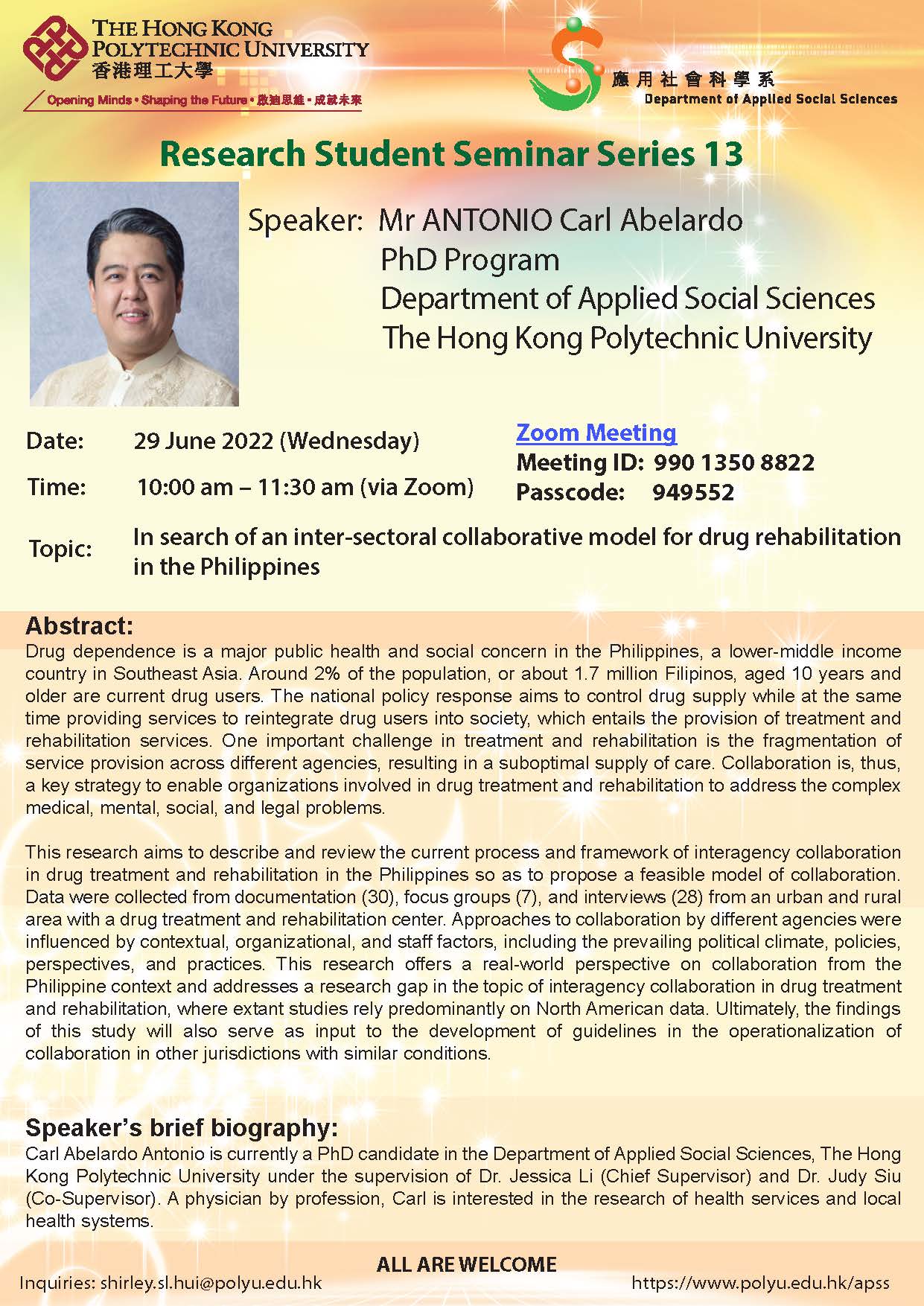 Student Seminar Series 13 | Department of Applied Social Sciences