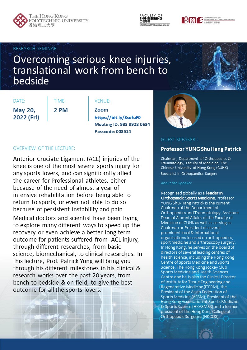 Research Seminar: Overcoming serious knee injuries, translational work from bench to bedside ...