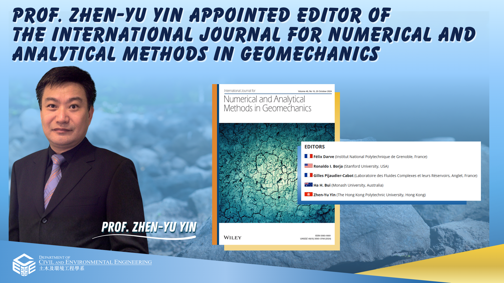 Prof. Zhen-Yu Yin Appointed Editor of The International Journal for ...