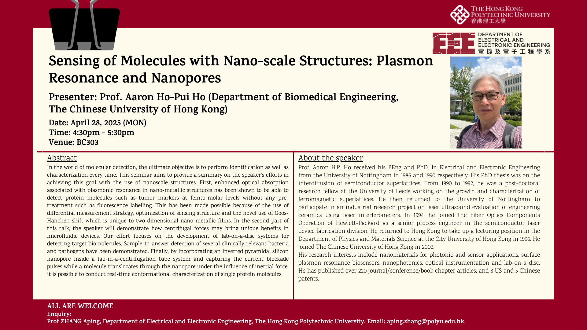 Seminar on "Sensing of Molecules with Nano-scale Structures: Plasmon ...
