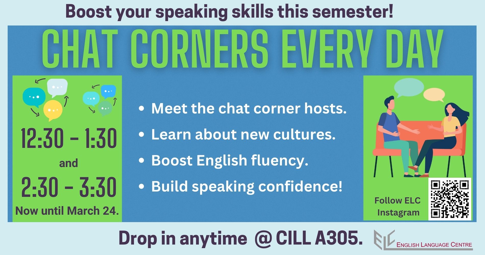 Boost speaking skills at CILL Chat Corners | English Language Centre