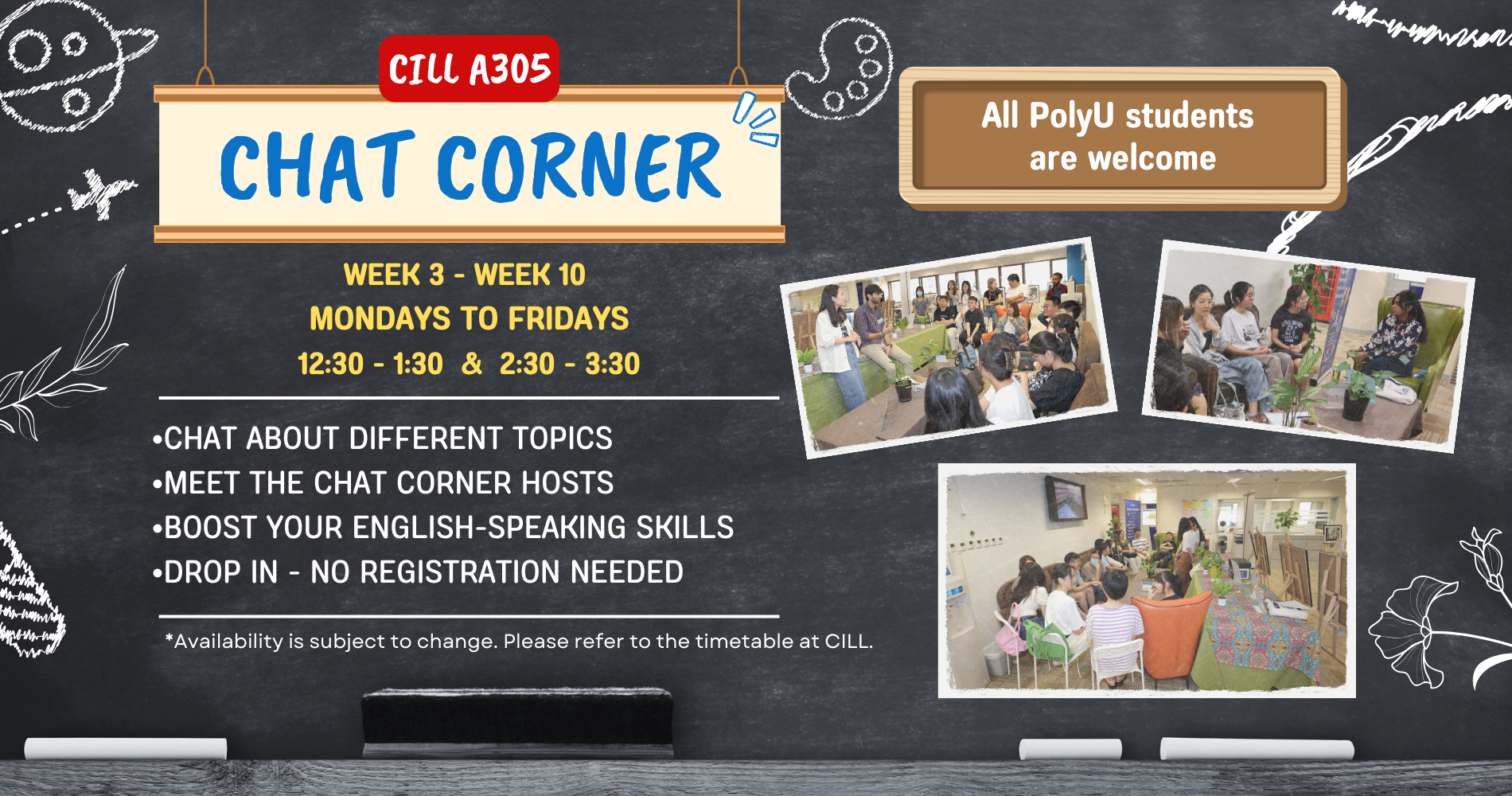 English Chat Corner in Room A305 - CILL | English Language Centre