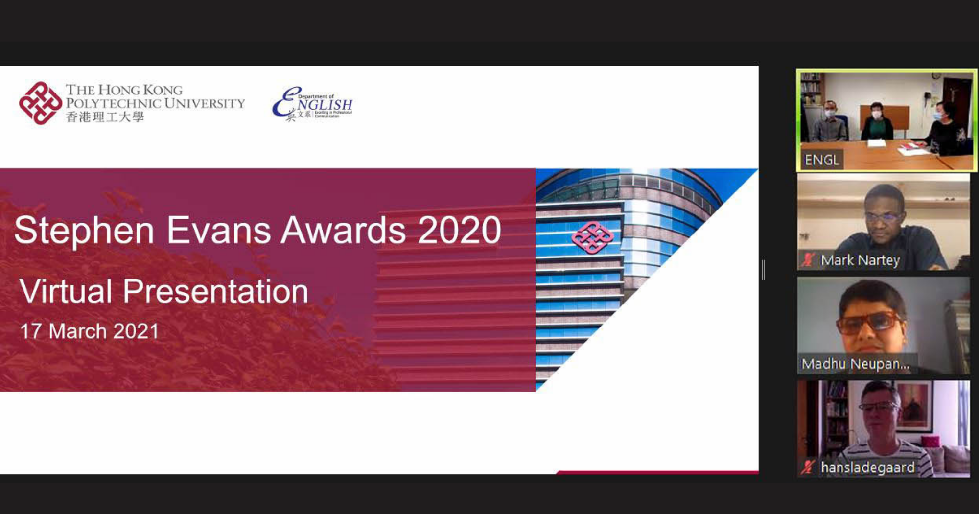 Virtual Presentation of the Stephen Evans Awards 2020 | Department of ...