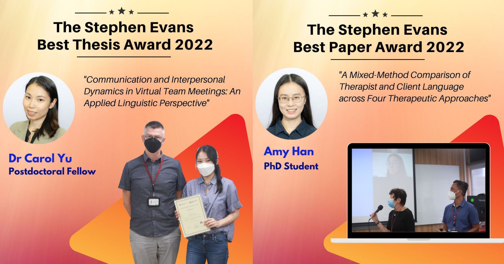 Awardees for The Stephen Evans Best Thesis Award and Best Paper Award ...