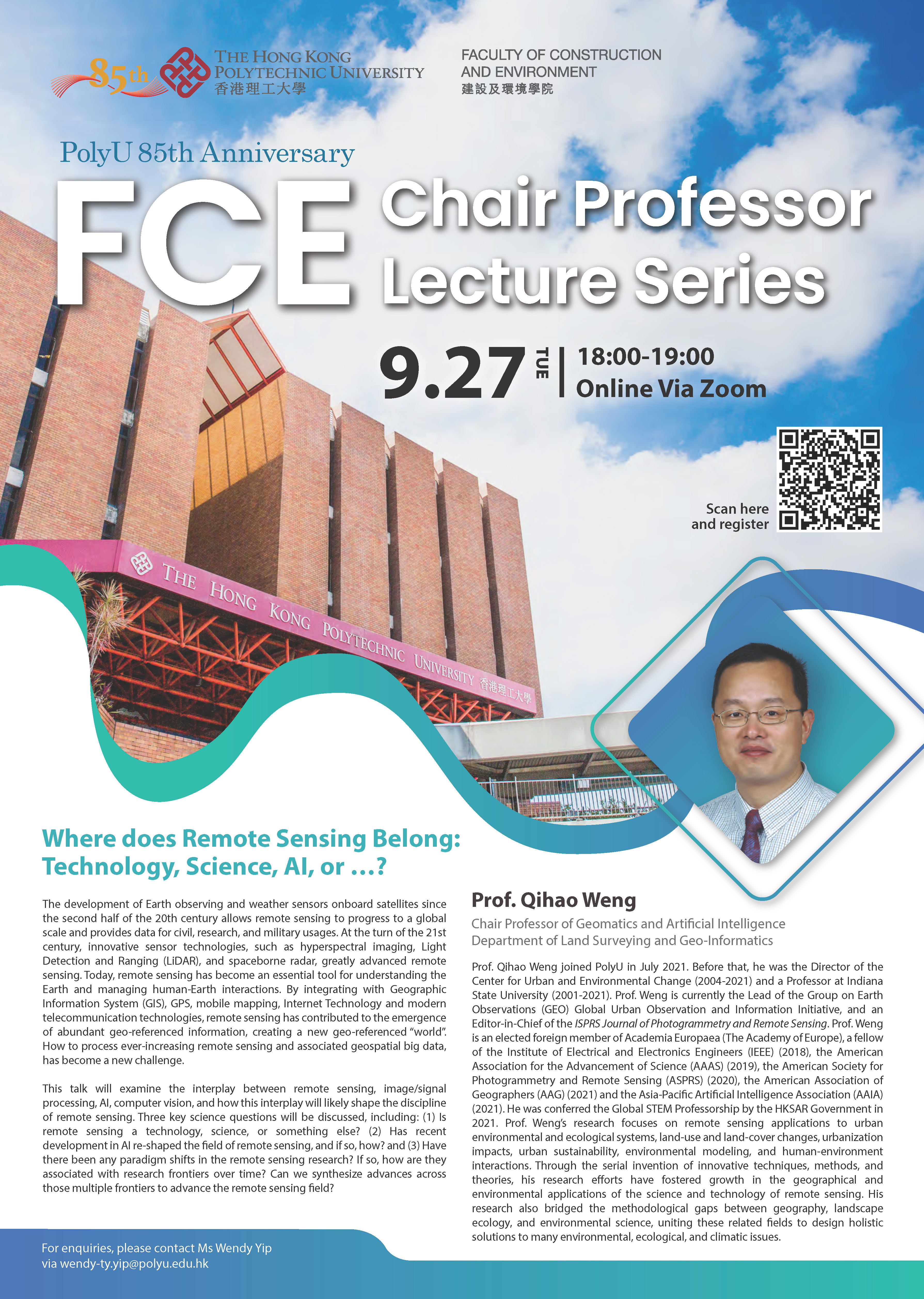 PolyU 85th Anniversary FCE Chair Professor Lecture Series - Prof. Qihao ...