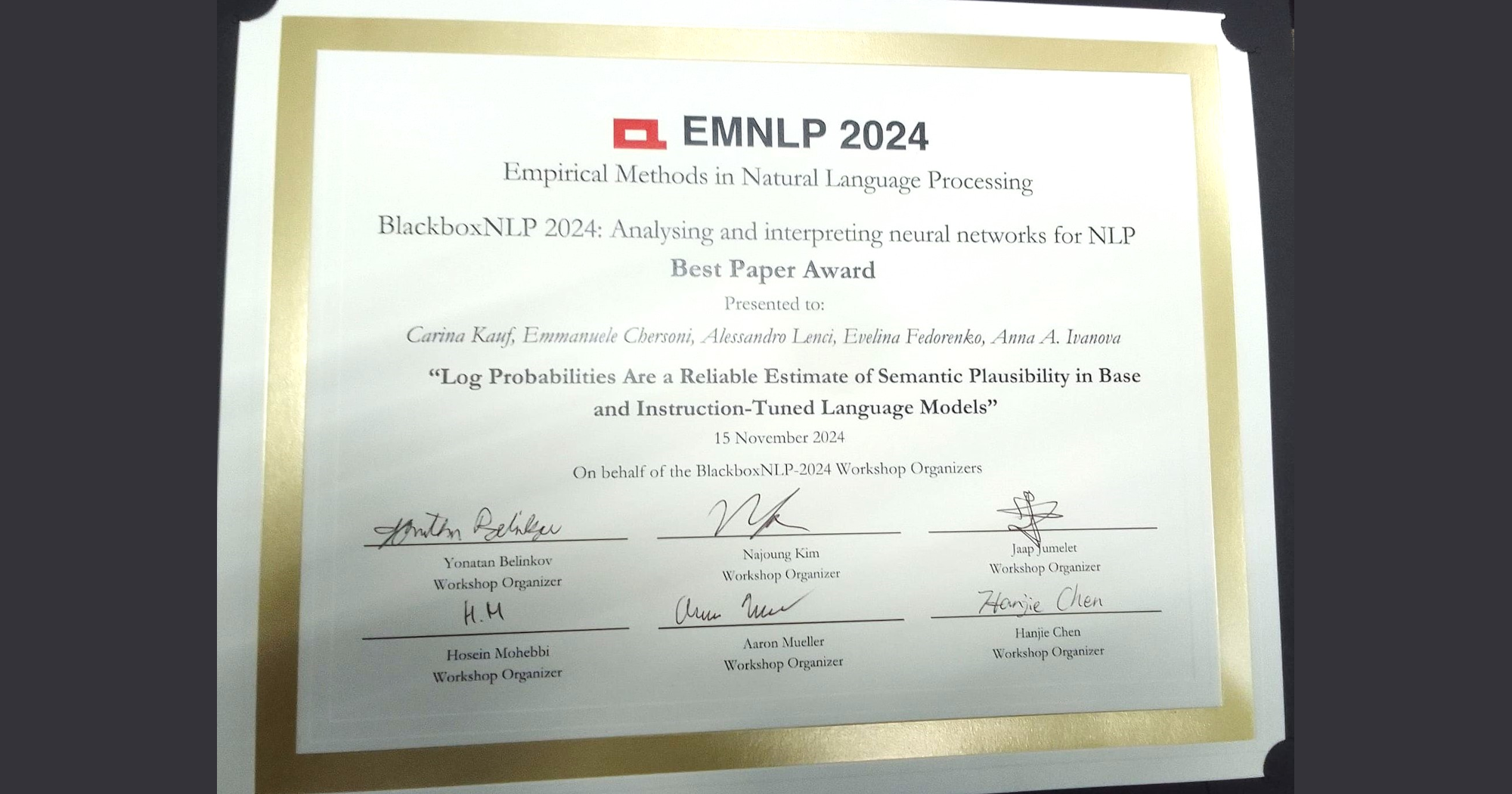 Dr Emmanuele Chersoni Receives Best Paper Award at BlackboxNLP 2024 ...