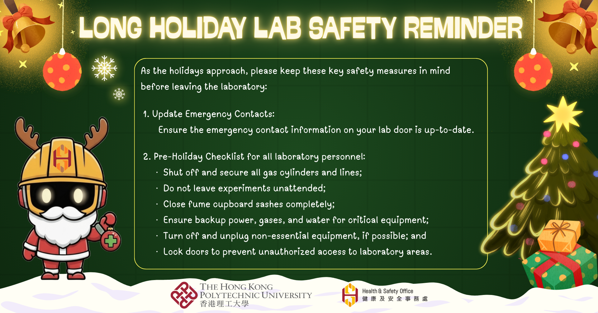 Long Holiday Lab Safety Reminder | Health and Safety Office