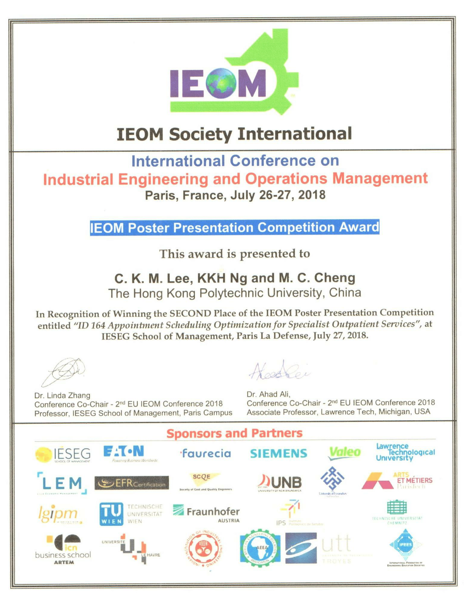 Congratulations to ISE RFID team on winning the second place of the ...