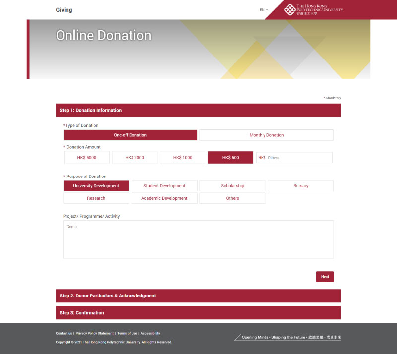New online donation form | Information Technology Services Office