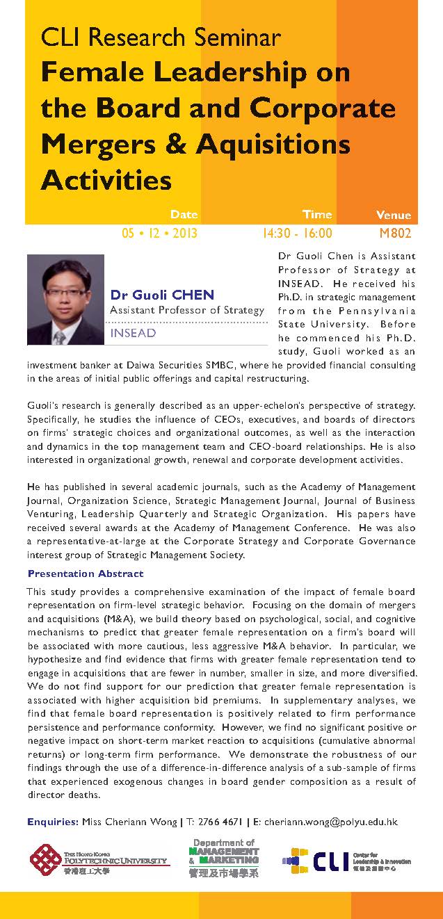 Centre for Leadership & Innovation (CLI), Department of Management and ...