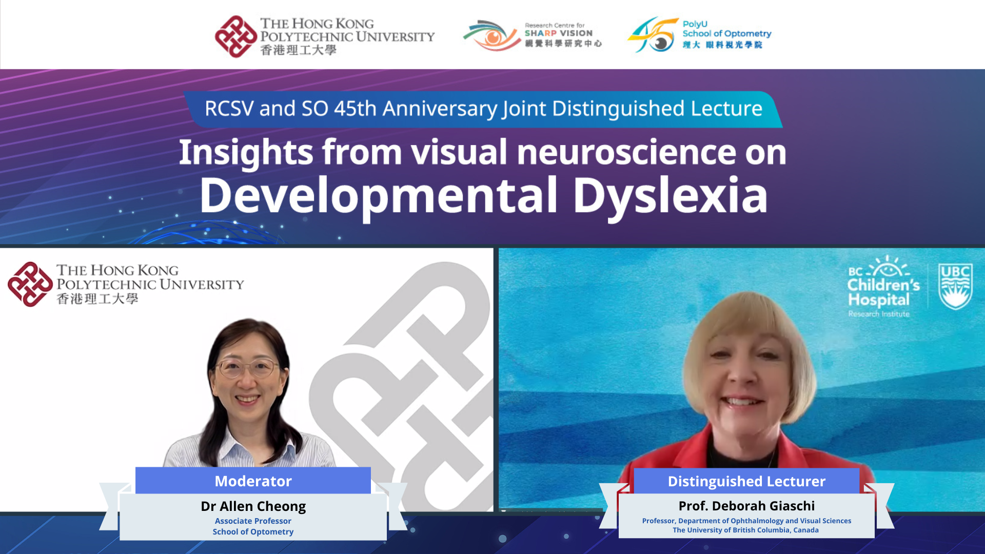 RCSV and SO 45th Anniversary Joint Distinguished Lecture - “Insights from visual neuroscience on ...