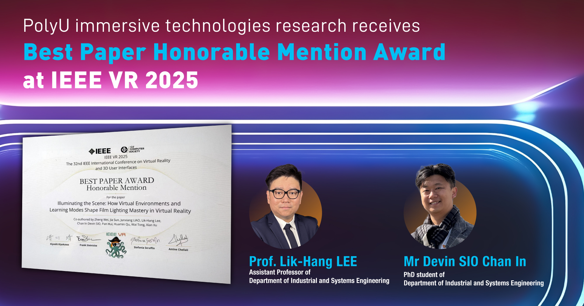 PolyU immersive technologies research receives Best Paper Honorable Mention Award at IEEE VR ...