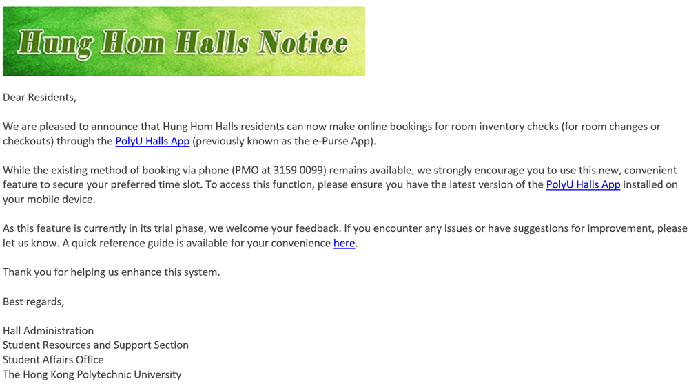 Hung Hom Halls | Student Affairs Office