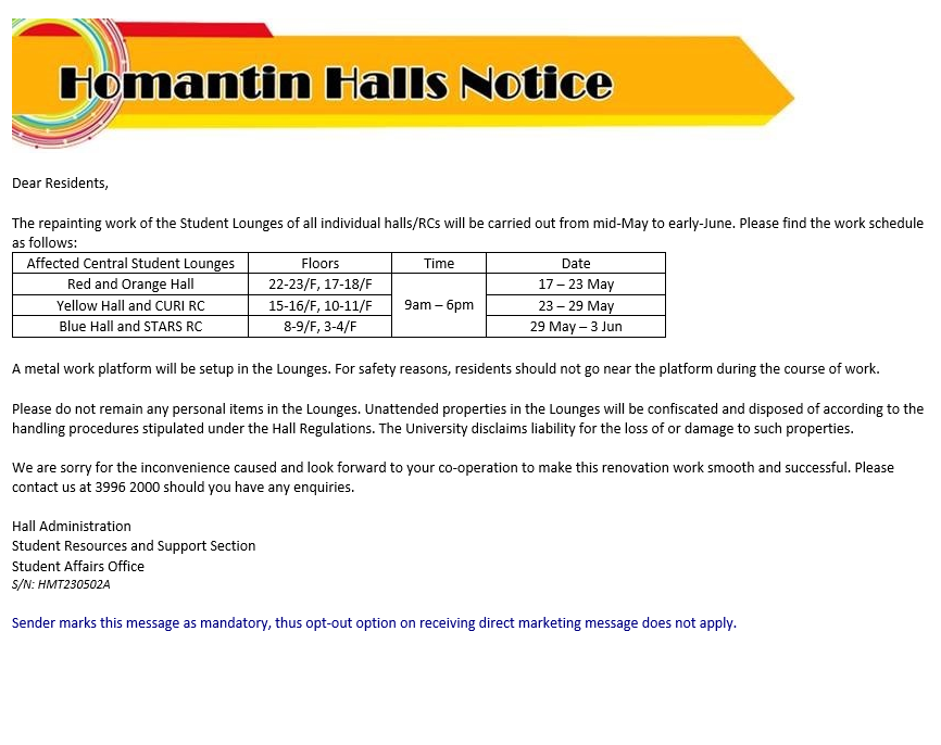 Homantin Halls | Student Affairs Office