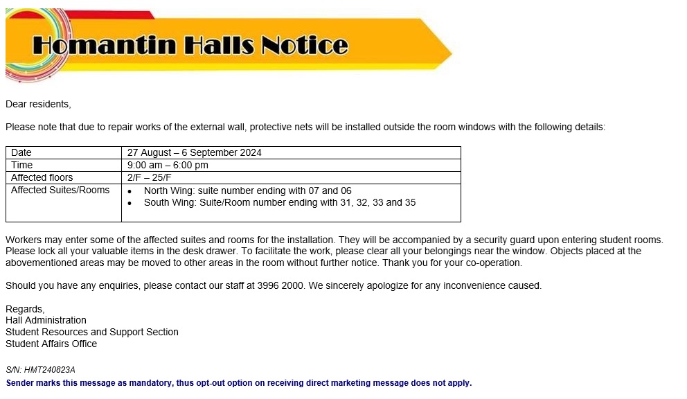 Homantin Halls | Student Affairs Office