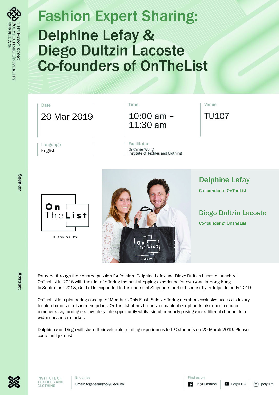 Fashion Expert Sharing by Co-founders of OnTheList ( 20 March) | School ...