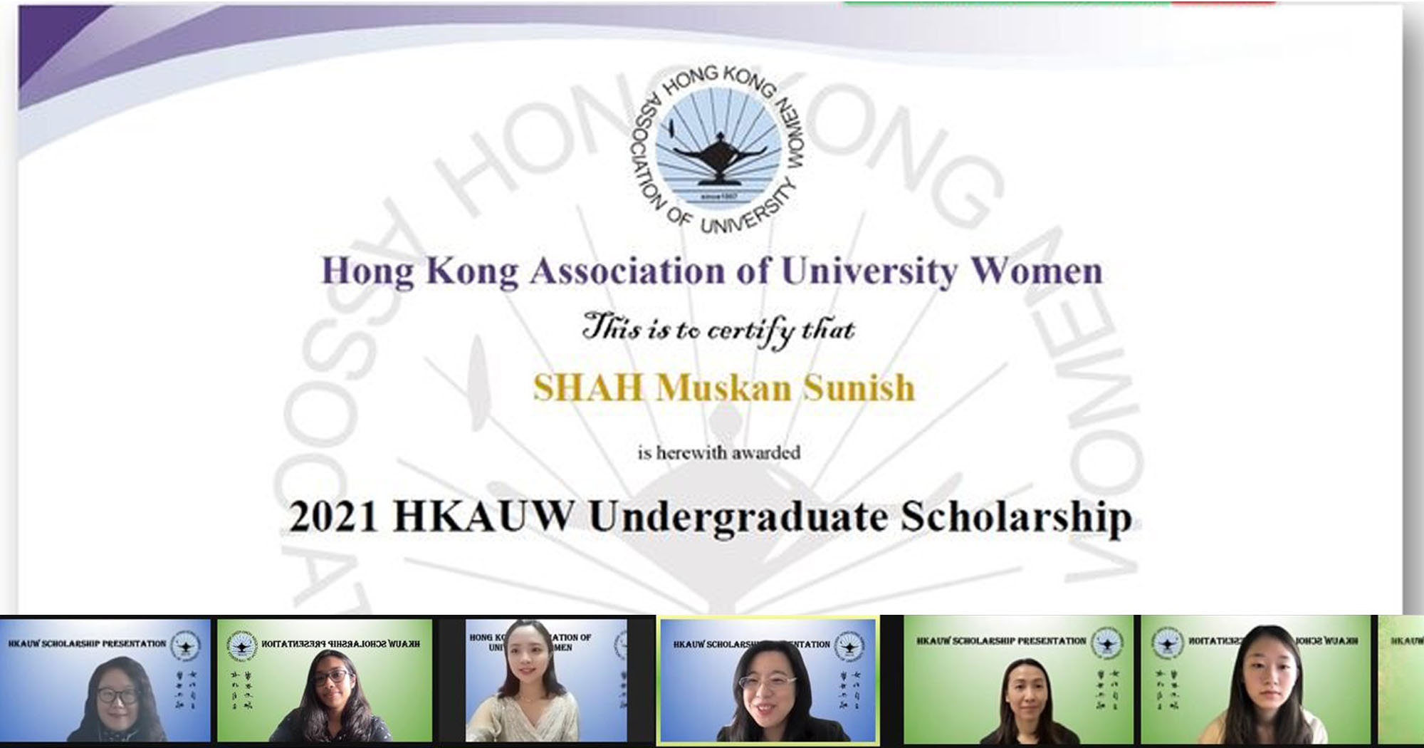 Muskan Shah recipient of the Hong Kong Association of University Women ...