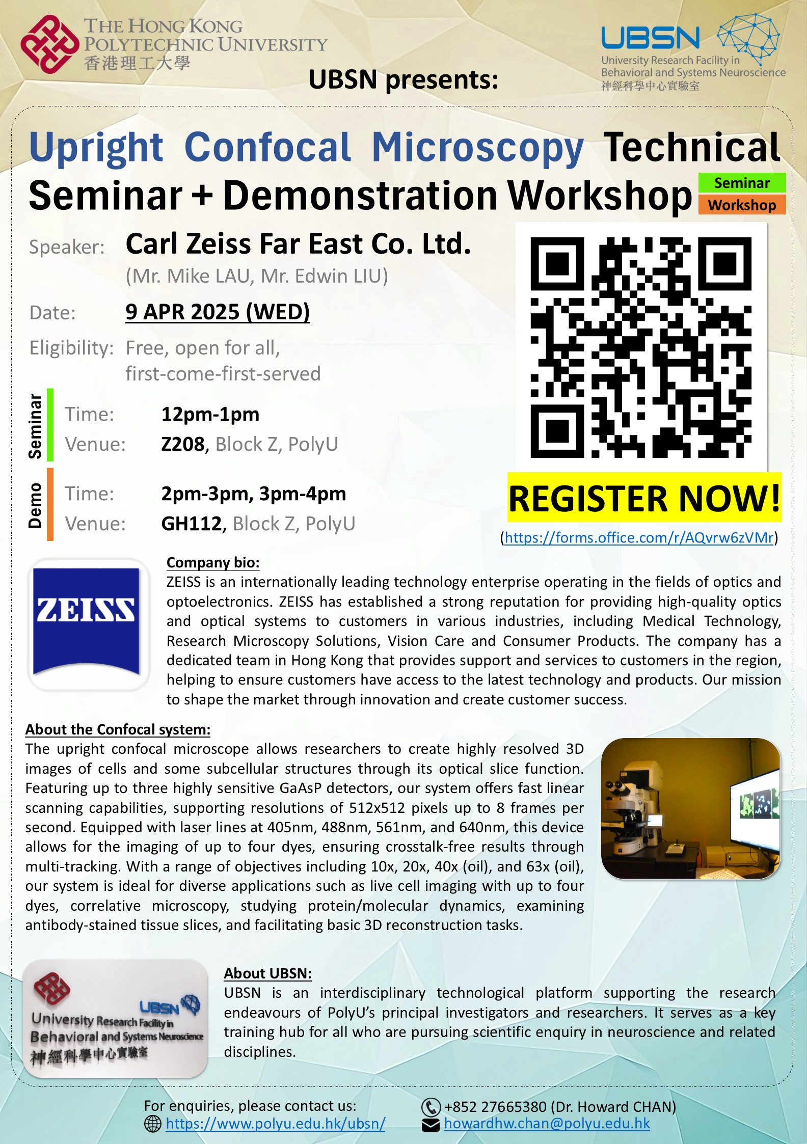 Upright Confocal Microscopy Technical Seminar + Demonstration Workshop | UBSN