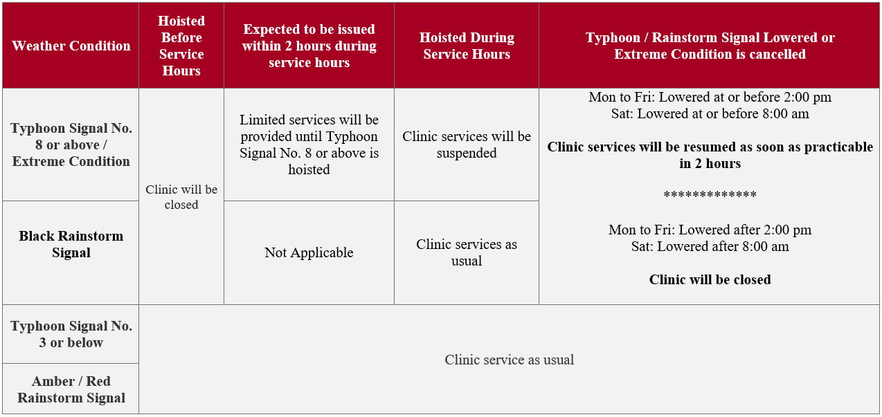Bad Weather Arrangement | University Health Service